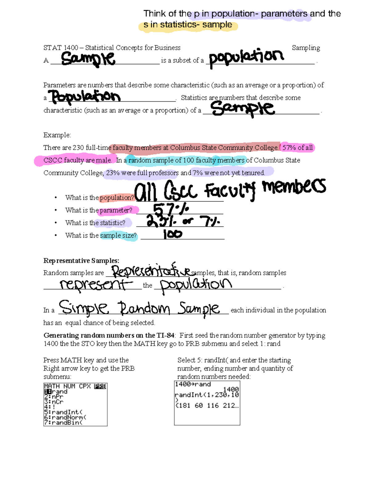 STAT 1400 Sampling Methods - STAT 1400 – Statistical Concepts for Business Sampling A - Studocu