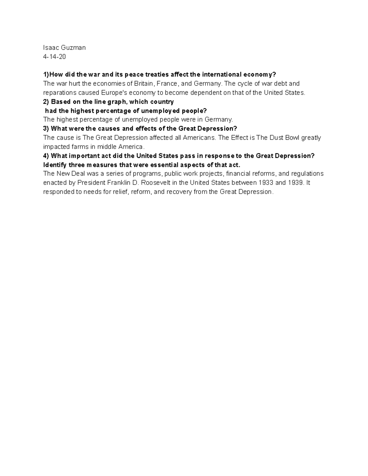 - The Great Depression - Prof g - Isaac Guzman 4-14- 1)How did the war ...