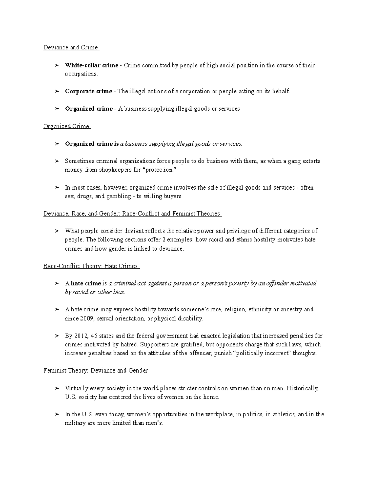 Lecture Notes - Deviance and Crime - Deviance and Crime White-collar ...