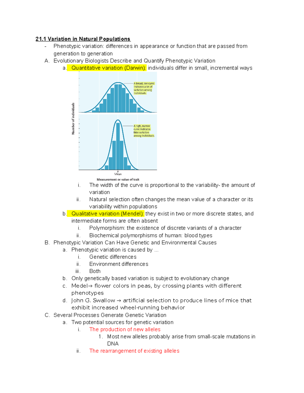 Chapter 21 Evolution - 21 Variation in Natural Populations - Phenotypic ...