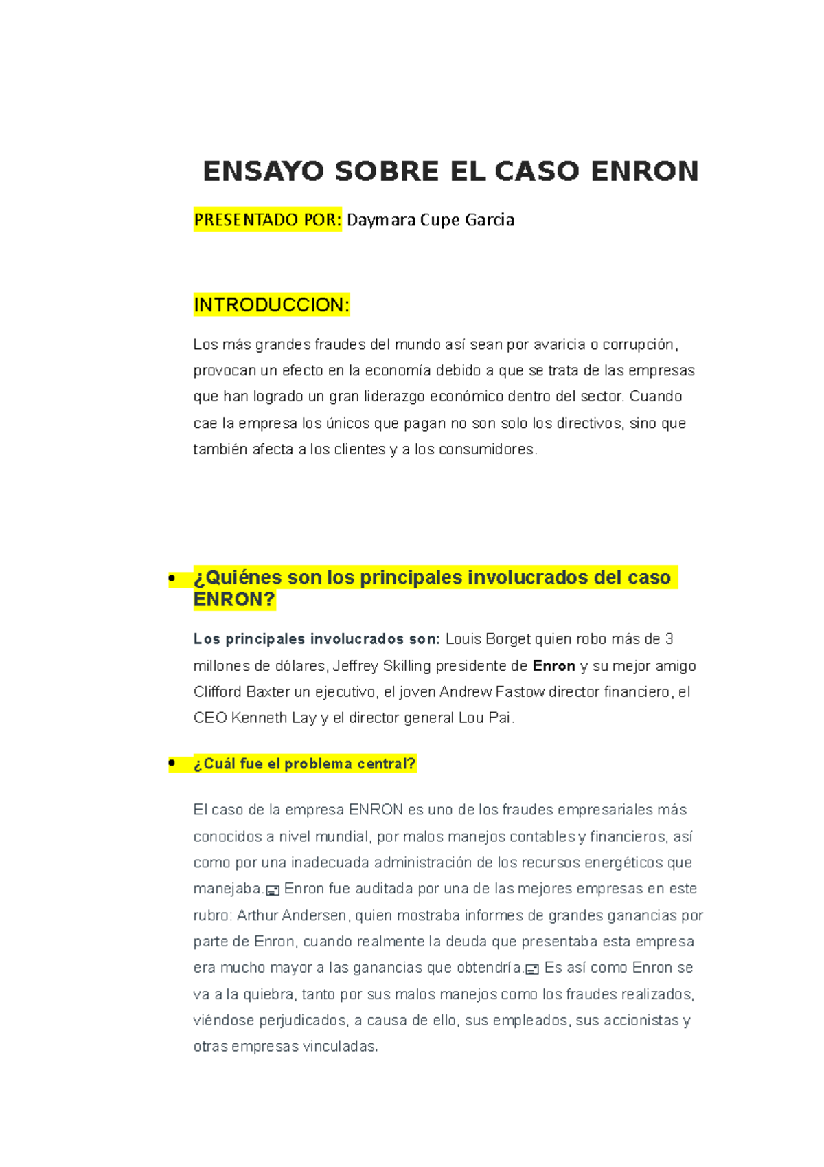 Quiénes son los principales involucrados del caso Enron - ENSAYO SOBRE ...