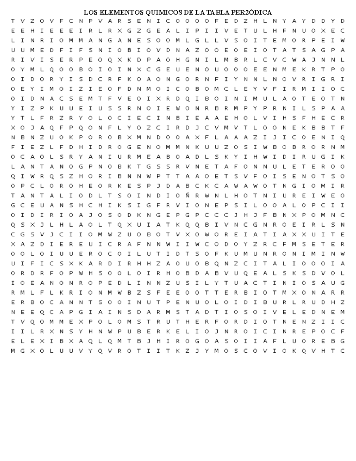 Sopa de letras los Elementos Químicos de la Tabla Periódica 2 ...