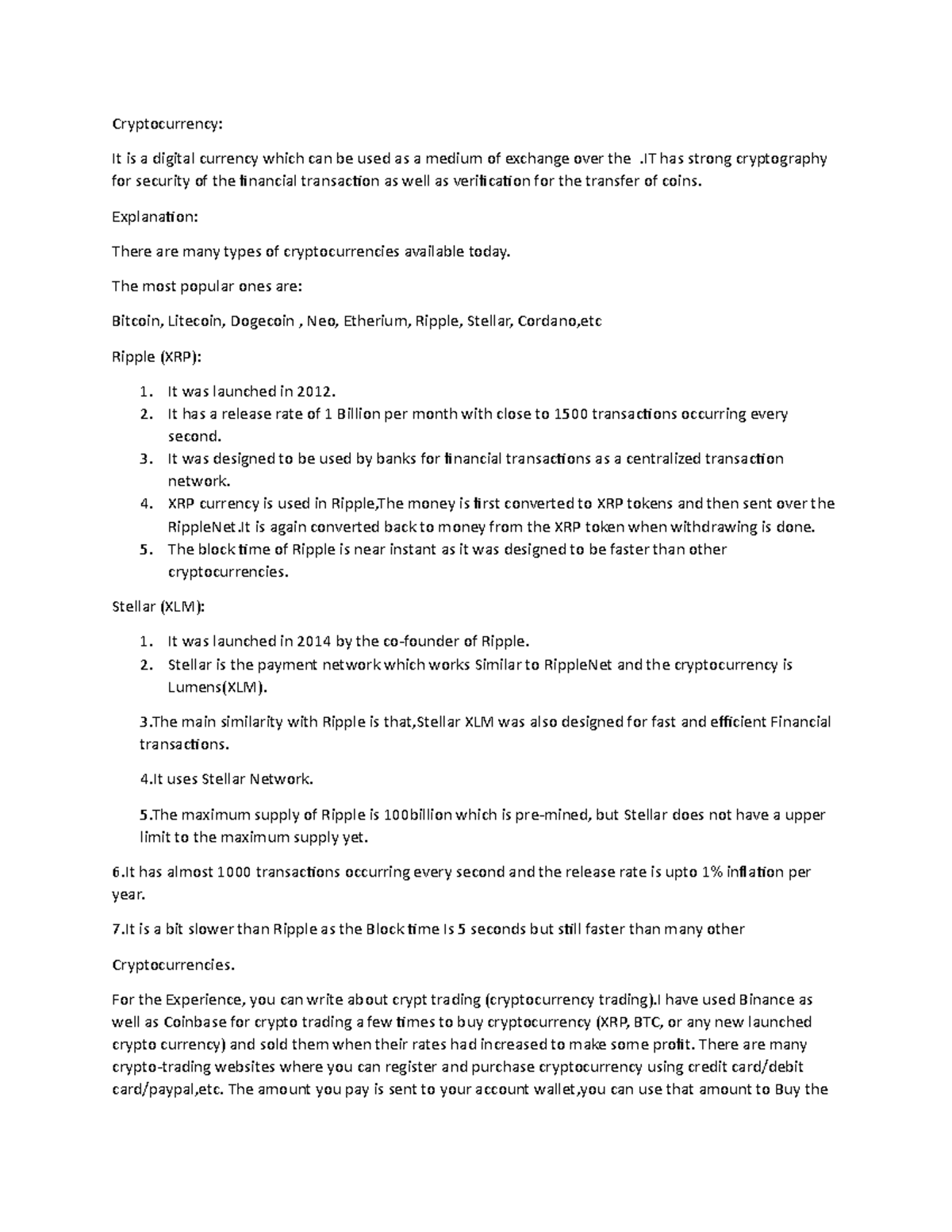 Document - It is very useful information - Cryptocurrency: It is a ...