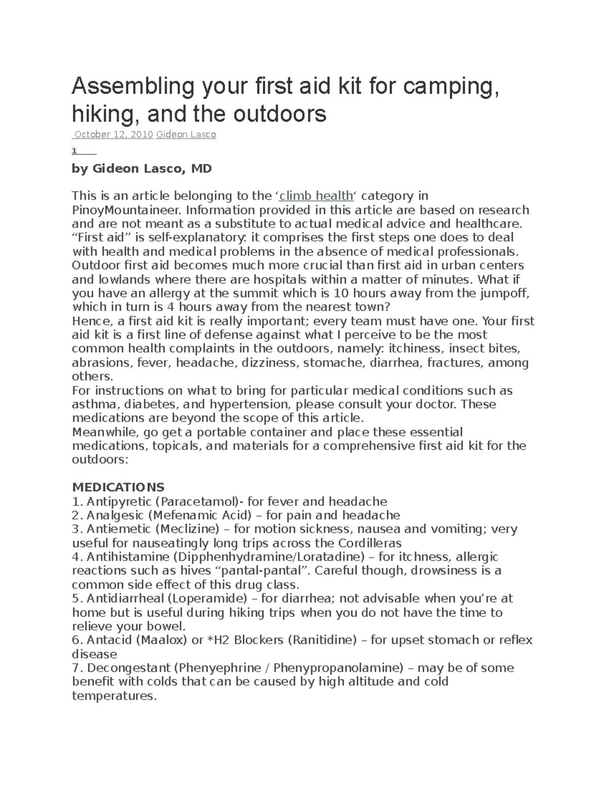 First Aid - Assembling your first aid kit for camping, hiking, and the ...