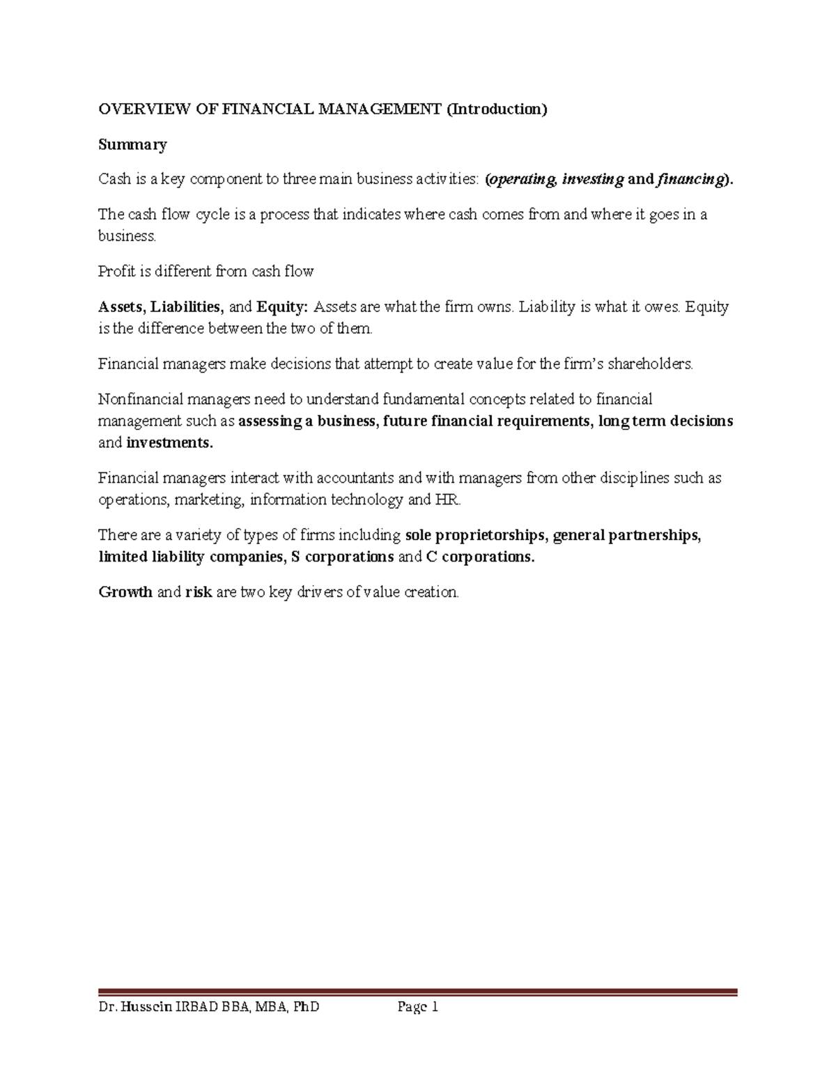 Overview OF Financial Management (Introduction) - OVERVIEW OF FINANCIAL ...