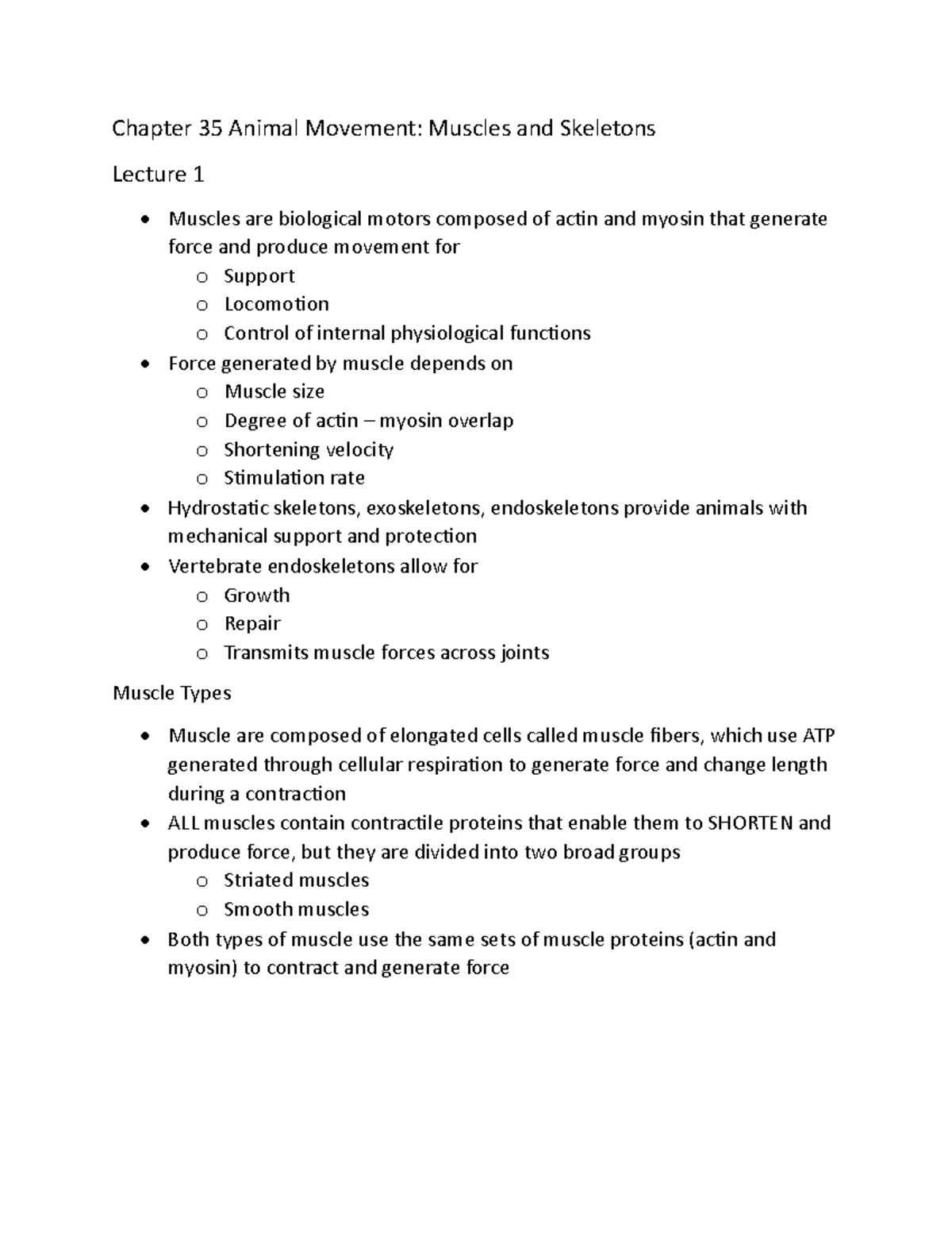 Chapter 35 Animal Movement - Muscles and Skeletons - Chapter 35 Animal ...