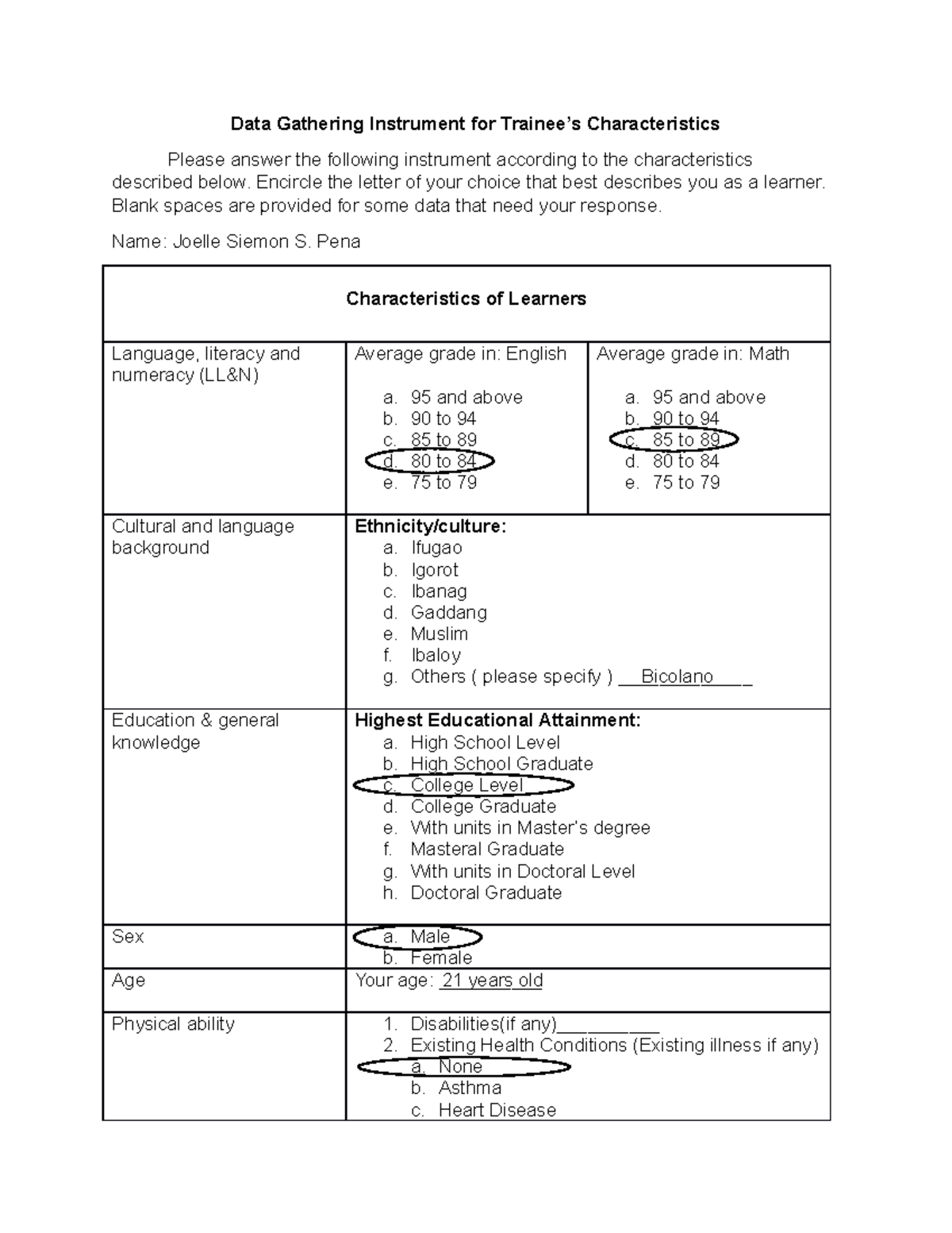 Activity 5 DATA Gathering Instrument FOR Trainees Characteristics ...