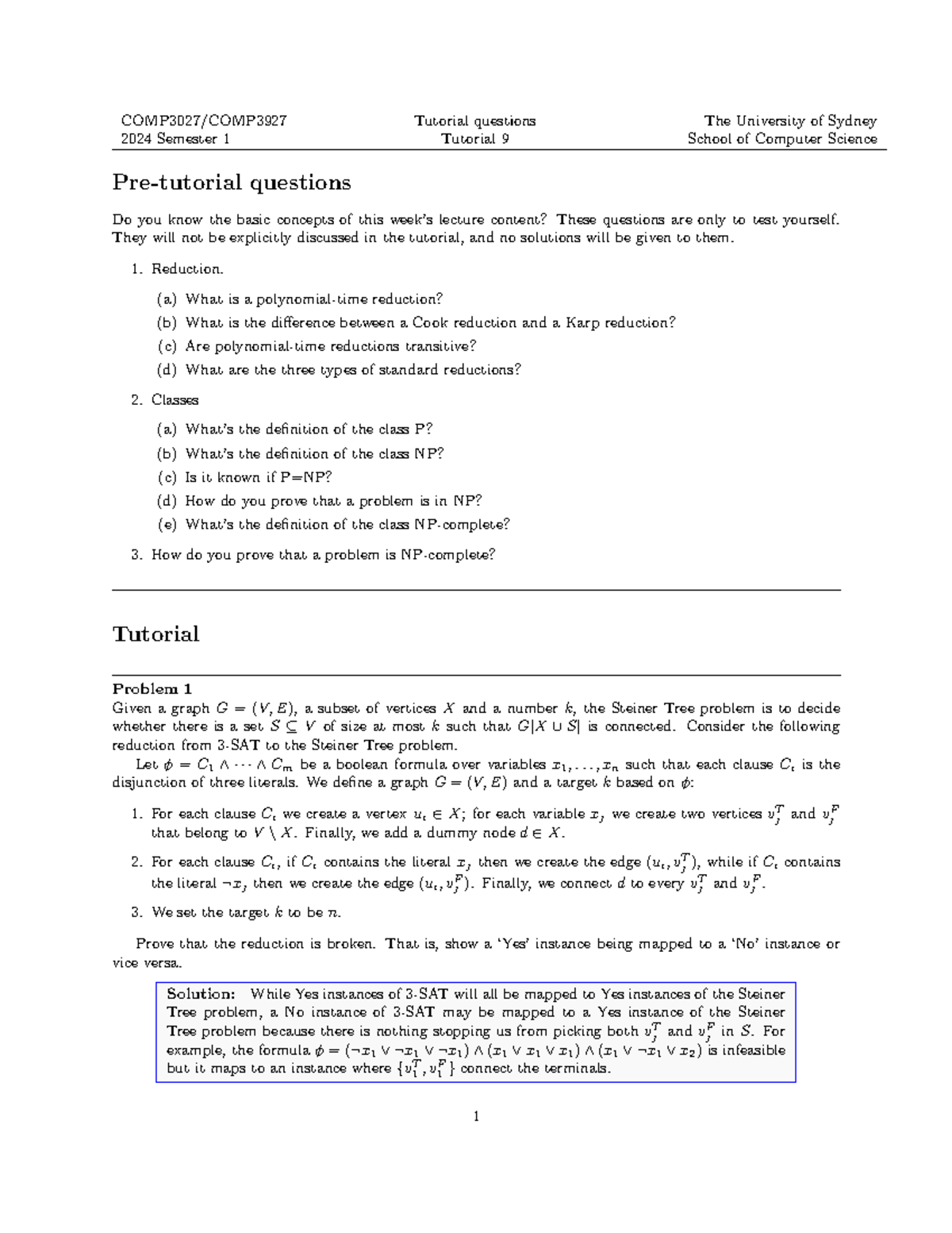 Tutorial 9 3027 Solutions Comp3027 Comp3927 The University Of Sydney 2024 Semester 1