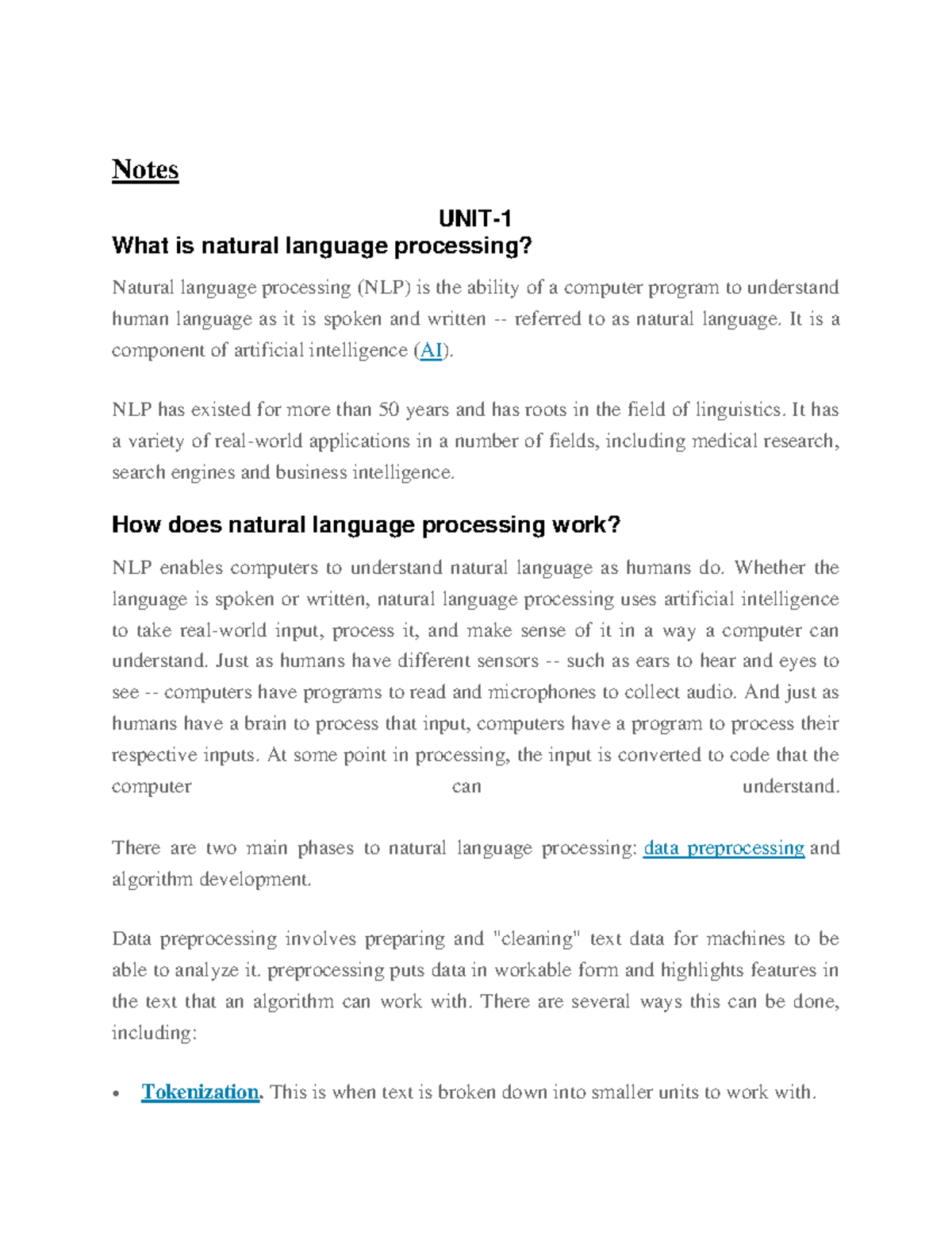 NLP 1 - Notes UNIT- 1 What is natural language processing? Natural ...