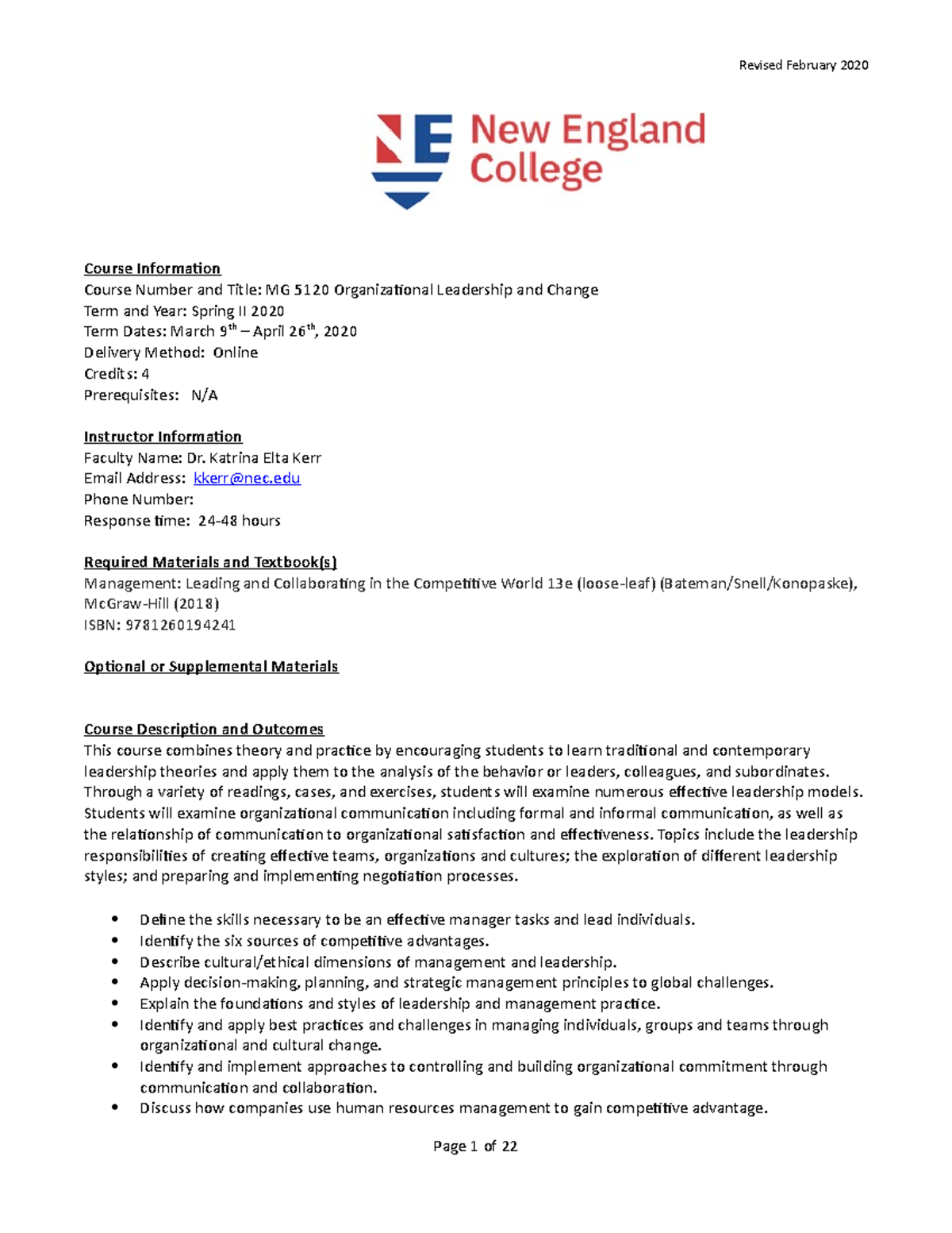 MG 5120 Organizational Leadership and Change Syllabus Spring II 2020 ...