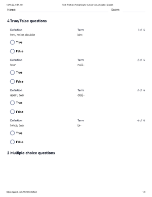 Test Abbreviations Quizlet - Name: Score: 38 Multiple choice questions ...