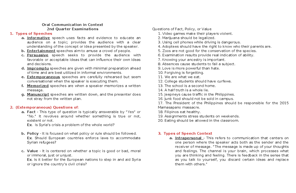OCC Q2 - oral communication in context - Oral Communication in Context ...