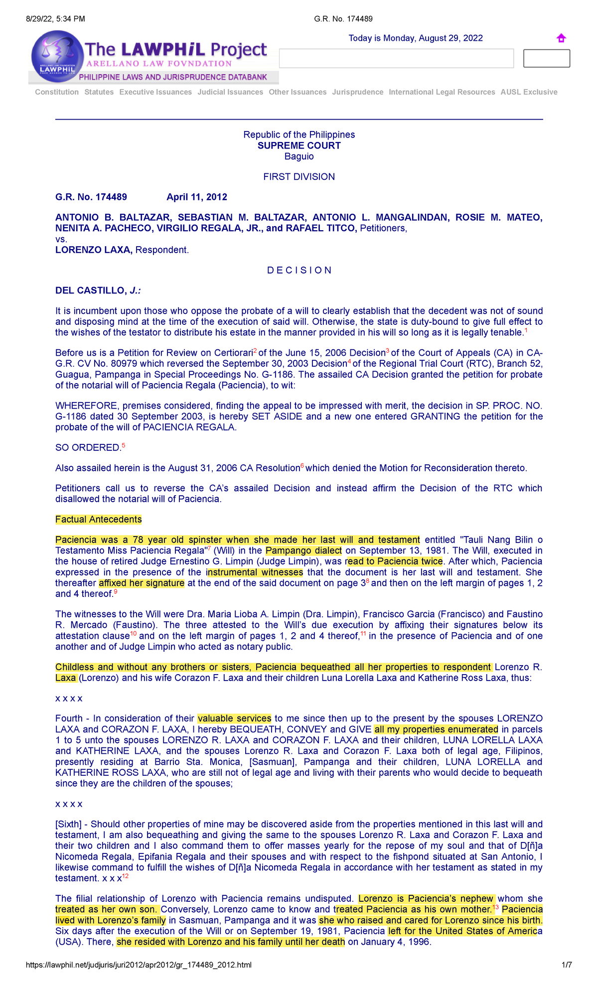 14. Baltazar v Laxa - dsadsadsa - Constitution StatutesExecutive ...