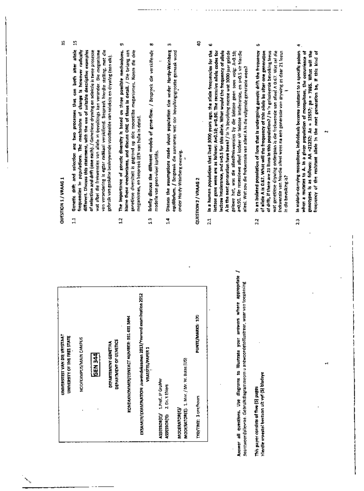 Gene3744 exam question paper - GENE3744 - UFS UV - Studocu