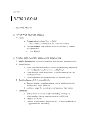 Neuro Pt 2 Study Guide Final MSG 2 - Date NEURO PT 2 1. ALZHEIMER’S ...