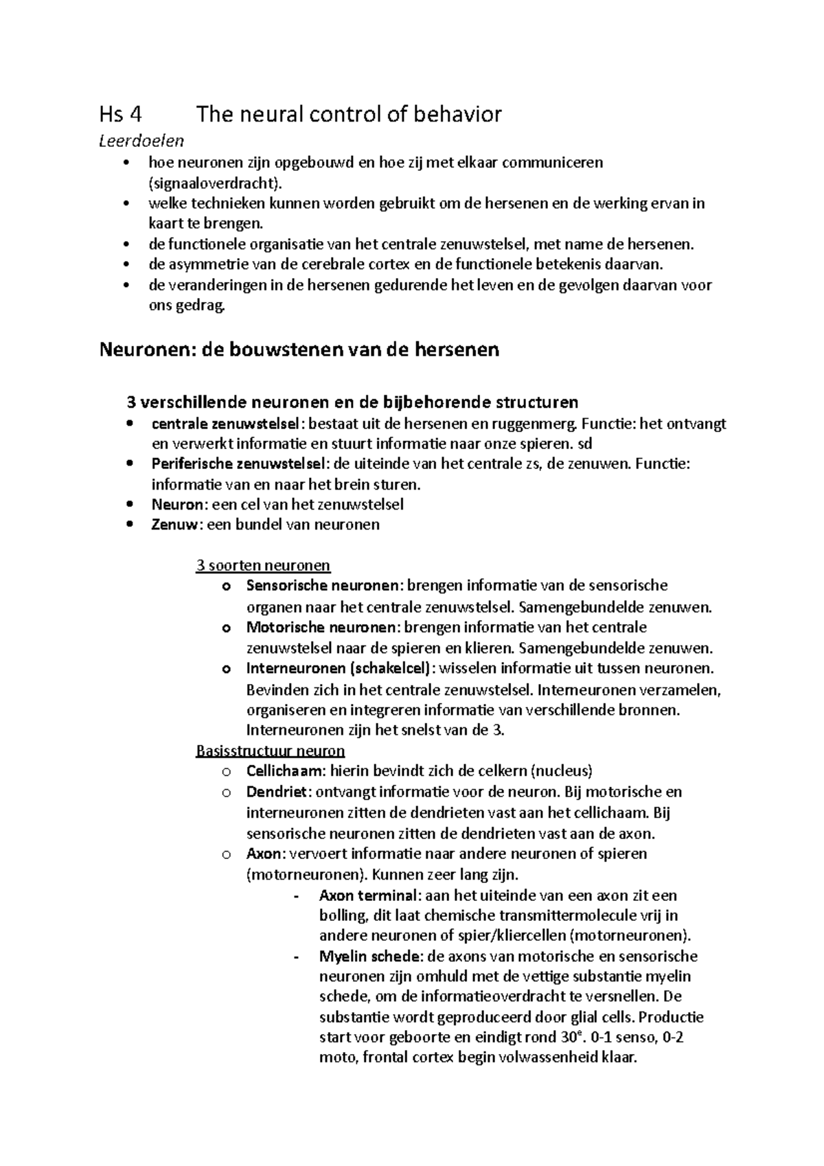 Hs 4 The neural control of behavior - Hs 4 The neural control of behavior Leerdoelen hoe ...