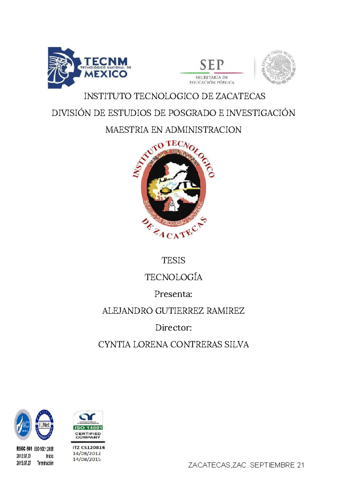 Instituto Tecnologico DE Zacatecas - INSTITUTO TECNOLOGICO DE ZACATECAS ...