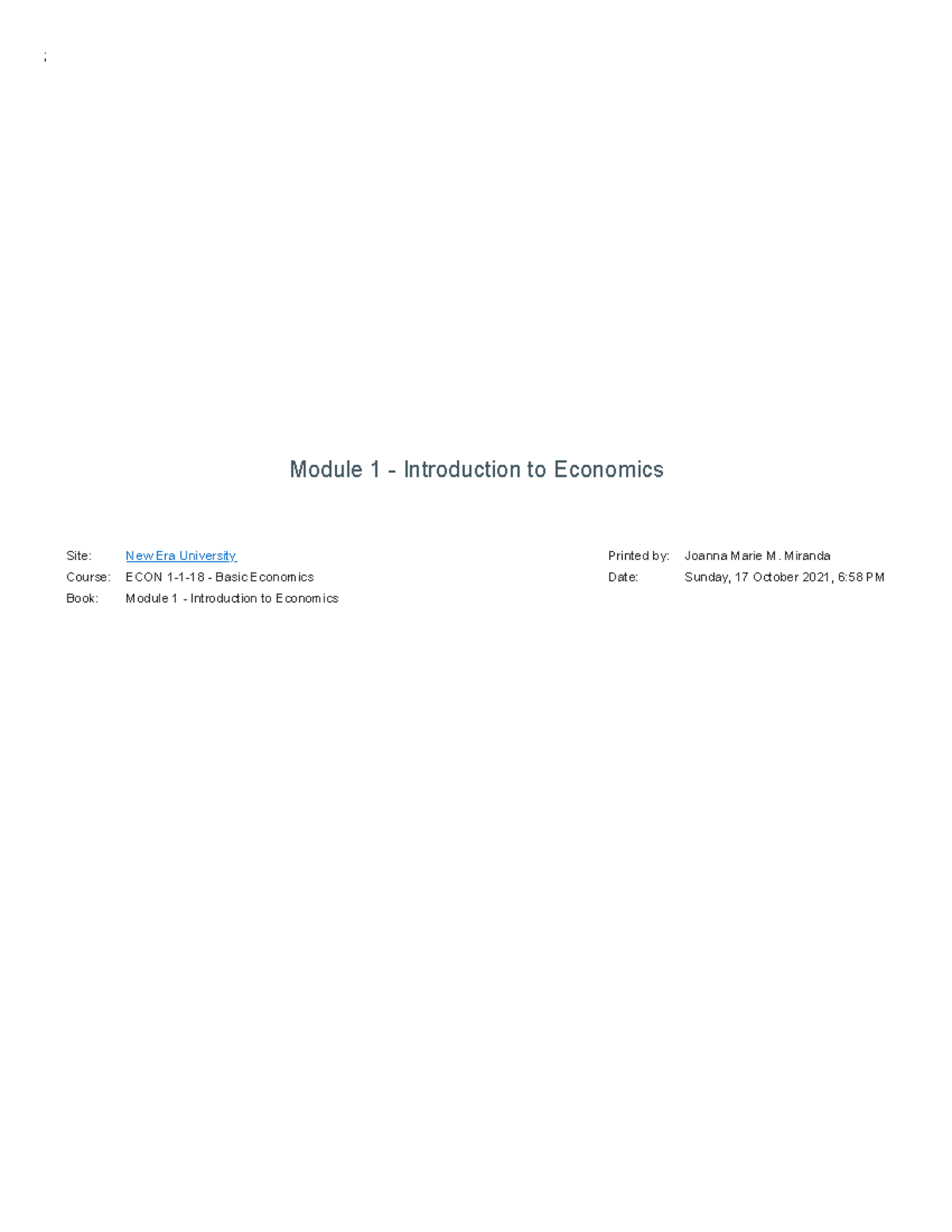 Module 1 - Introduction to Economics - ; Module 1 - Introduction to ...