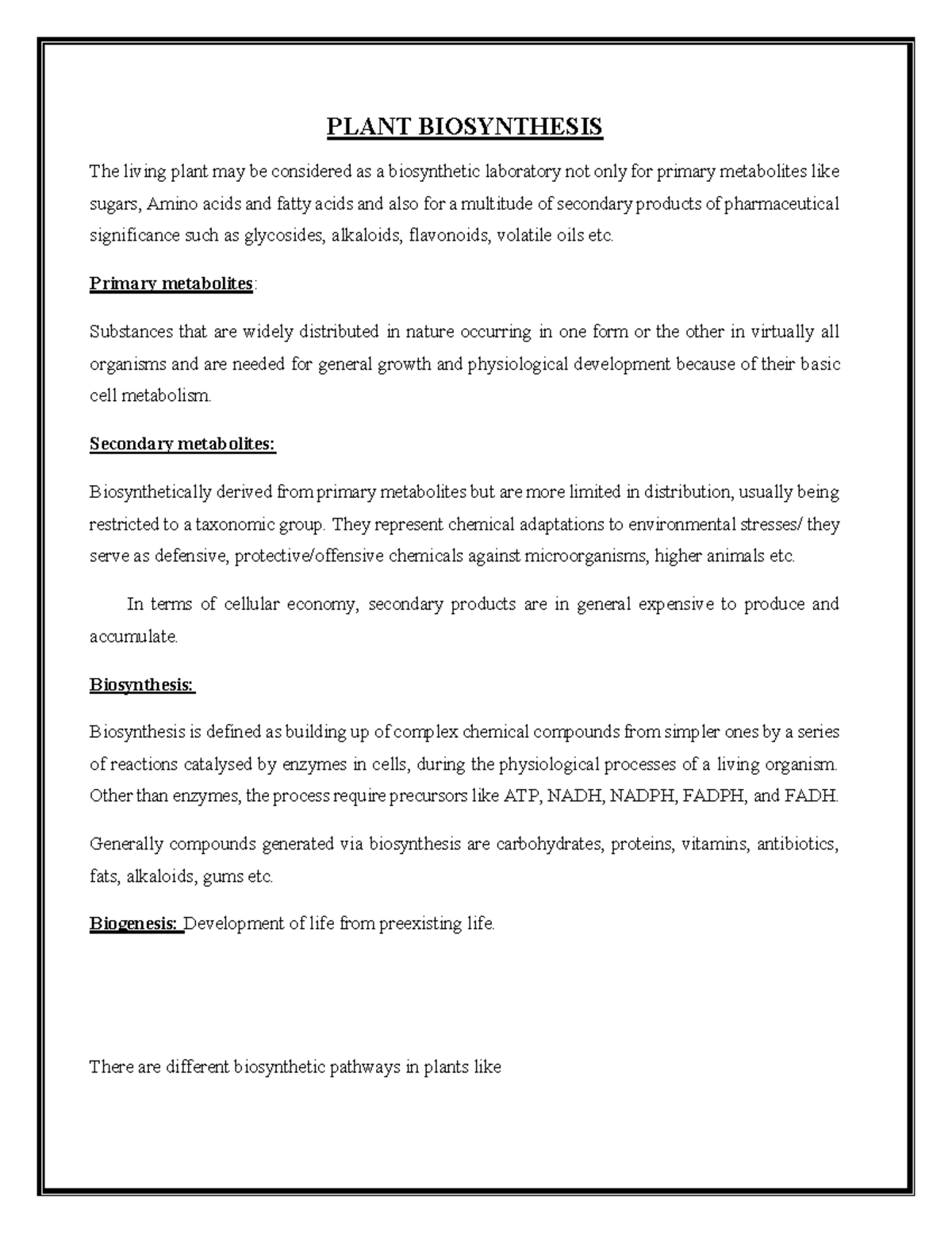 Tracer-techniques - PLANT BIOSYNTHESIS The living plant may be ...