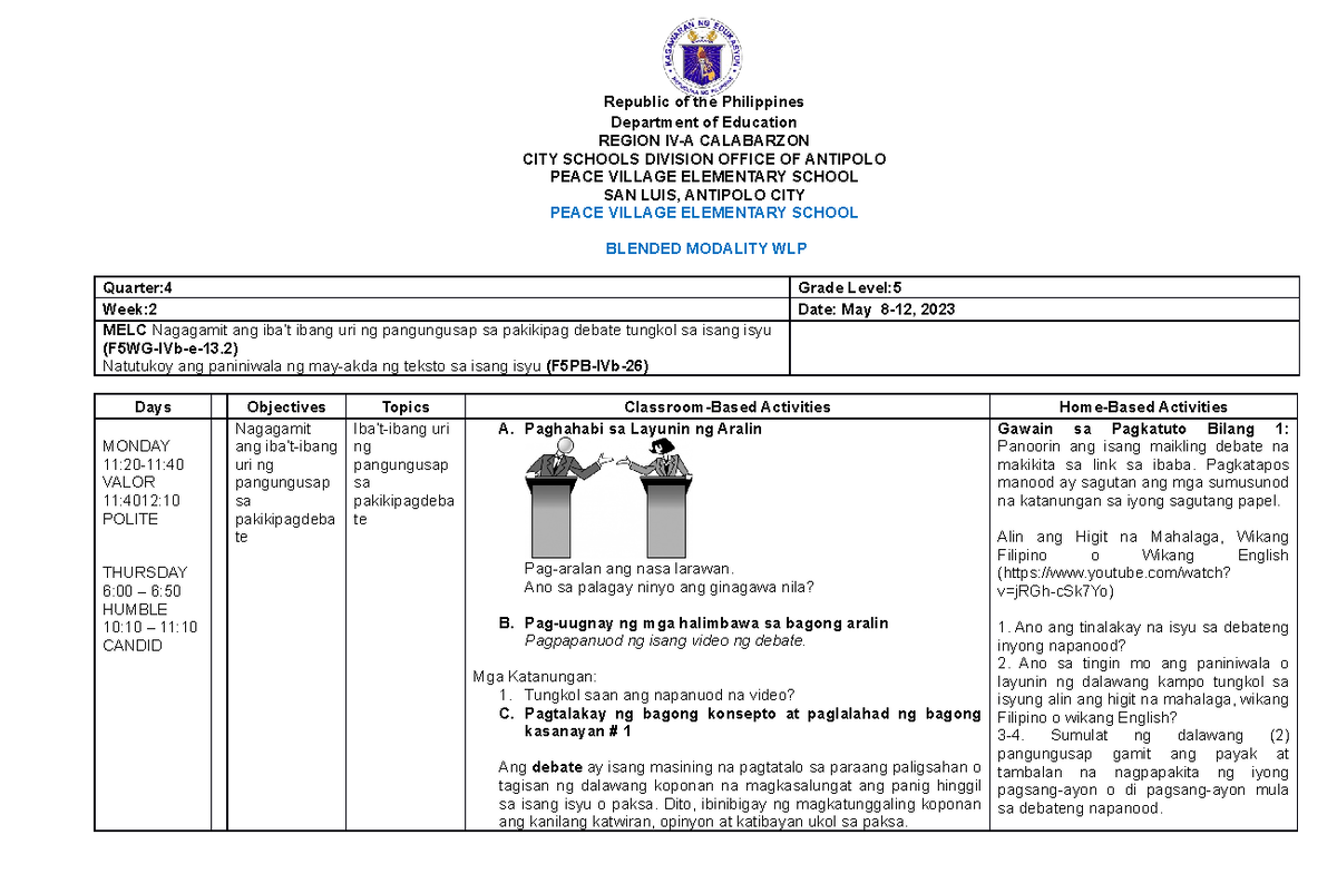 Filipino 5 Q4 W2 CB-HB Activities - Republic of the Philippines ...