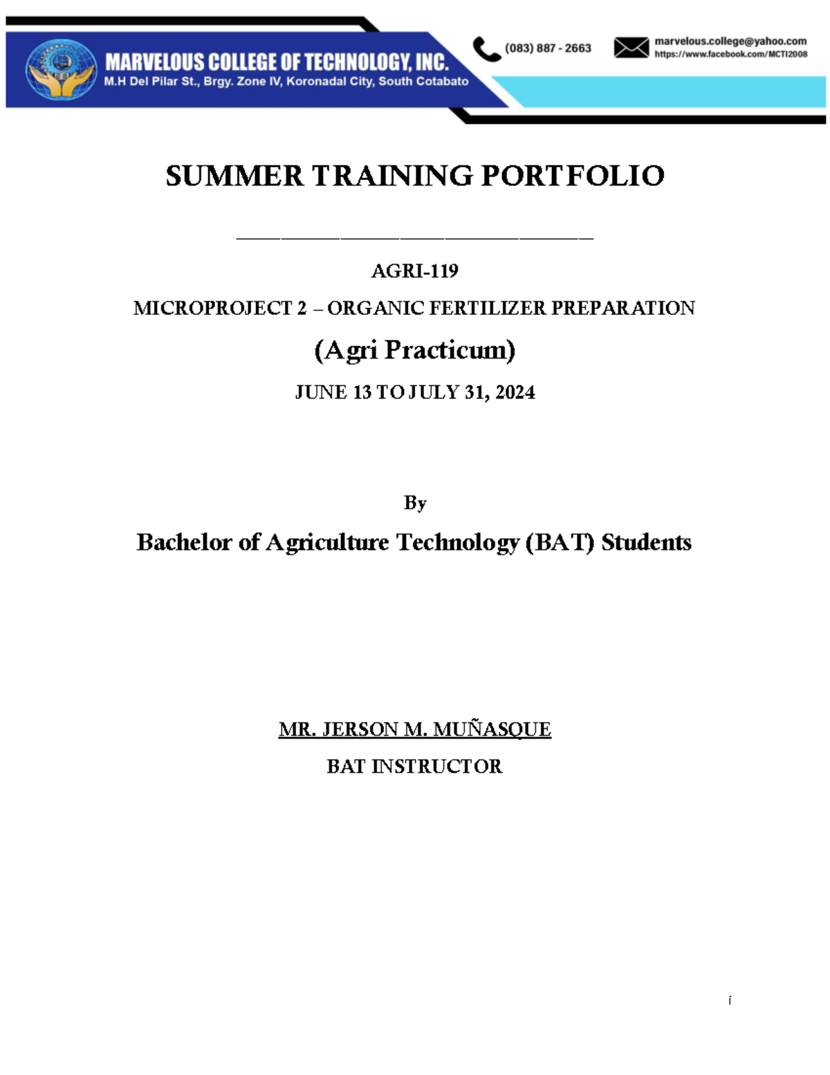 BAT Portfolio - summer activity - i SUMMER TRAINING PORTFOLIO ...
