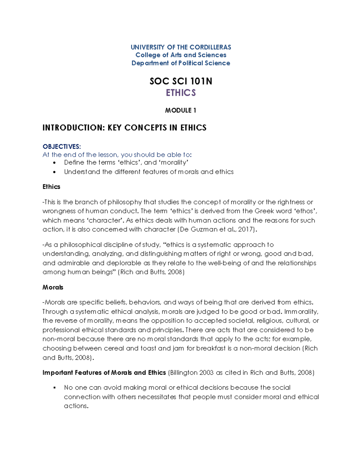 SOC SCI 101N Module 1 - socsci 101 - UNIVERSITY OF THE CORDILLERAS College of Arts and Sciences ...