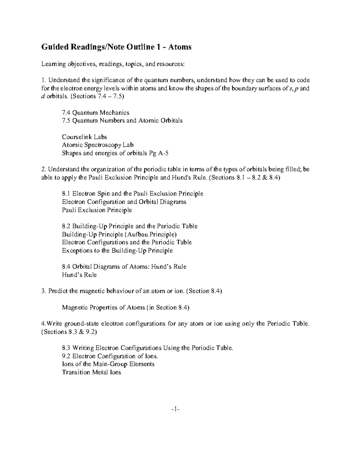 Guided Reading 1 ( Atoms) for Rick De Laat's Class - Guided Readings ...