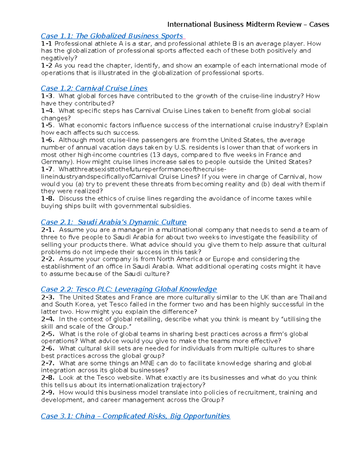 Review Cases - International Business Midterm Review – Cases Case 1 ...