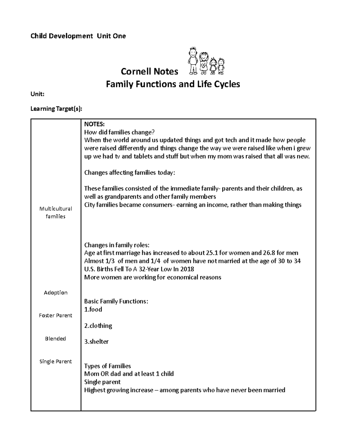 Copy of Copy of CD Cornell Notes Chapter 2 Families - Child Development ...