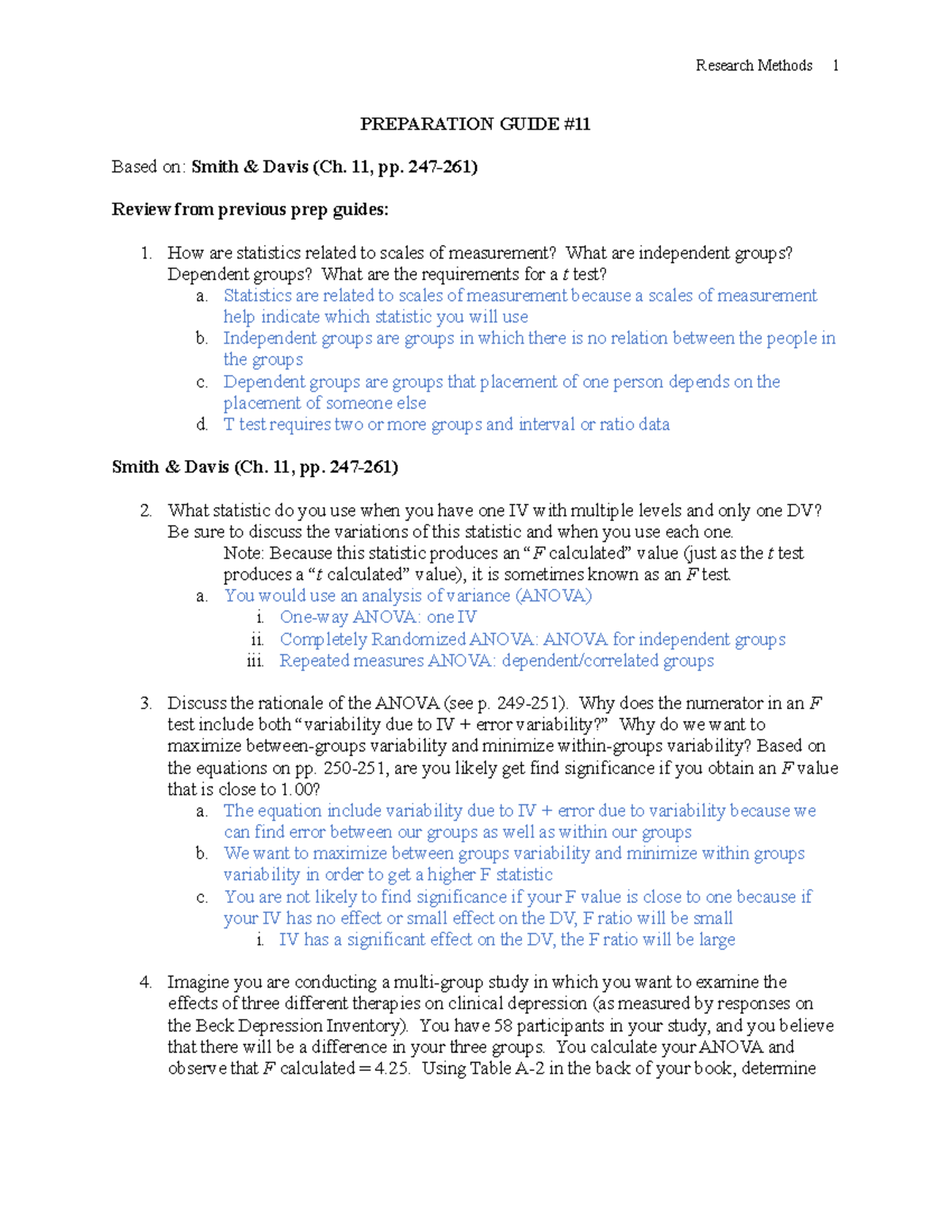 Prep Guide #11 - for bryan saville - Research Methods PREPARATION GUIDE ...