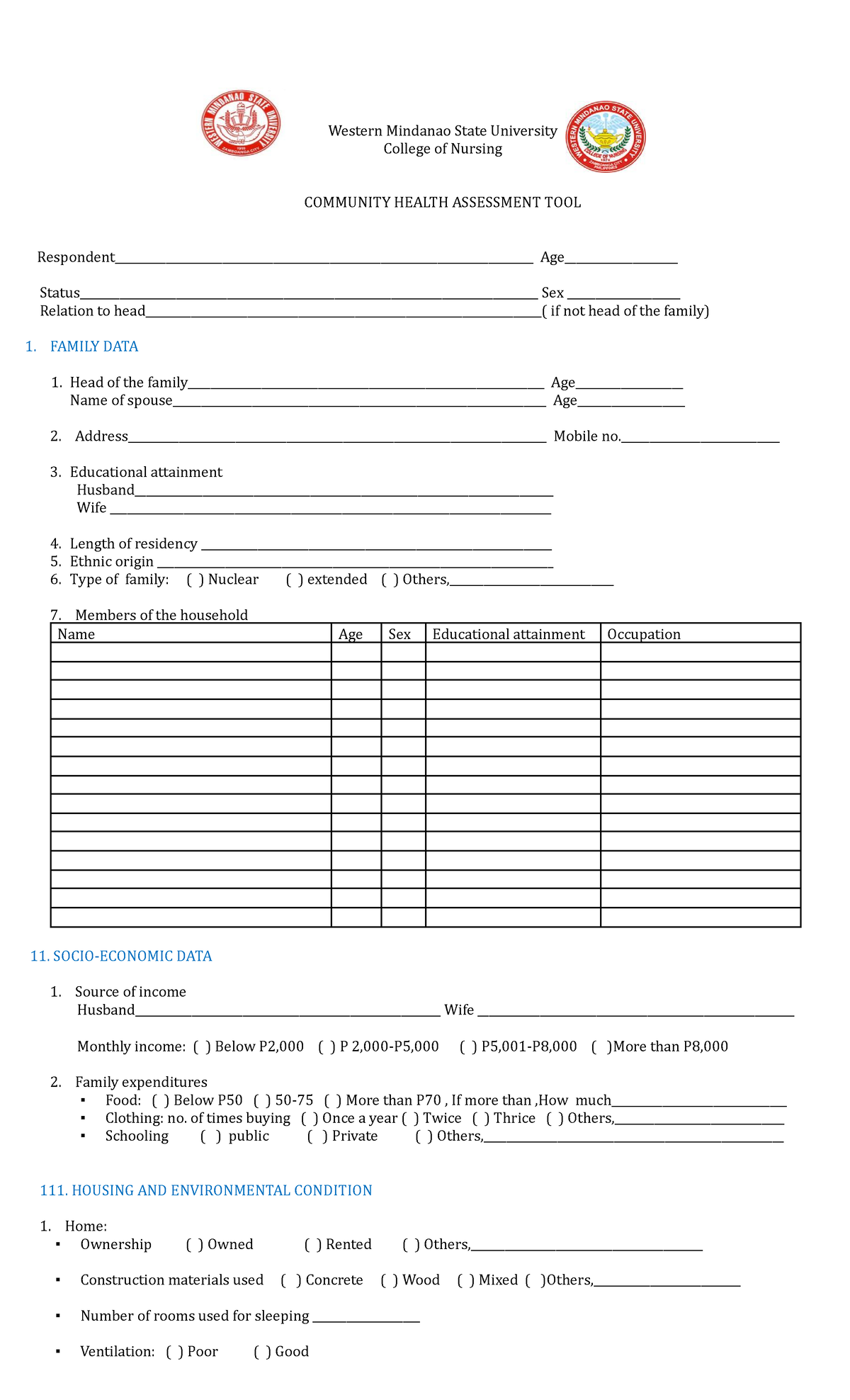 Community Health Assessment TOOL - Western Mindanao State University ...