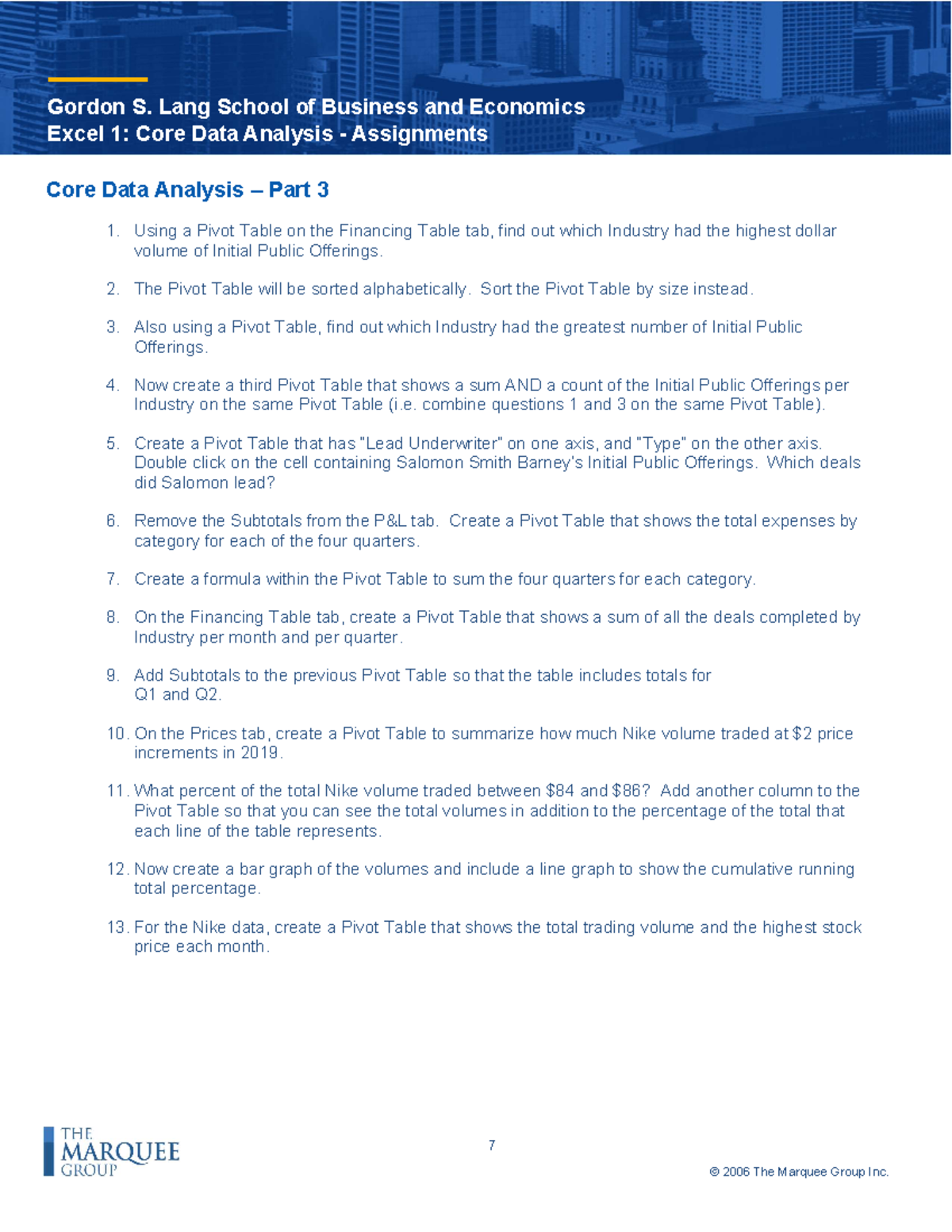 5. Marquee - Excel 1 Assignment #3 - November 2021 - 7 Gordon S. Lang ...