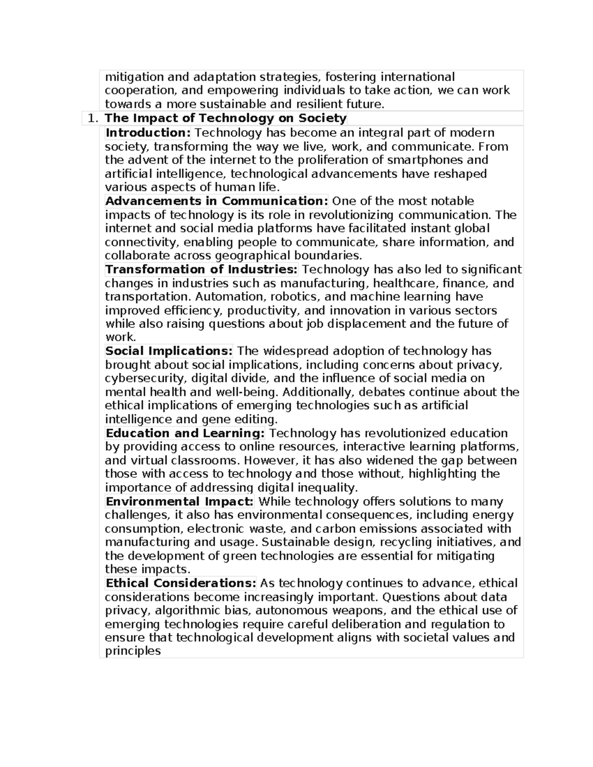 Mitigation and adaptation strategies - The Impact of Technology on ...