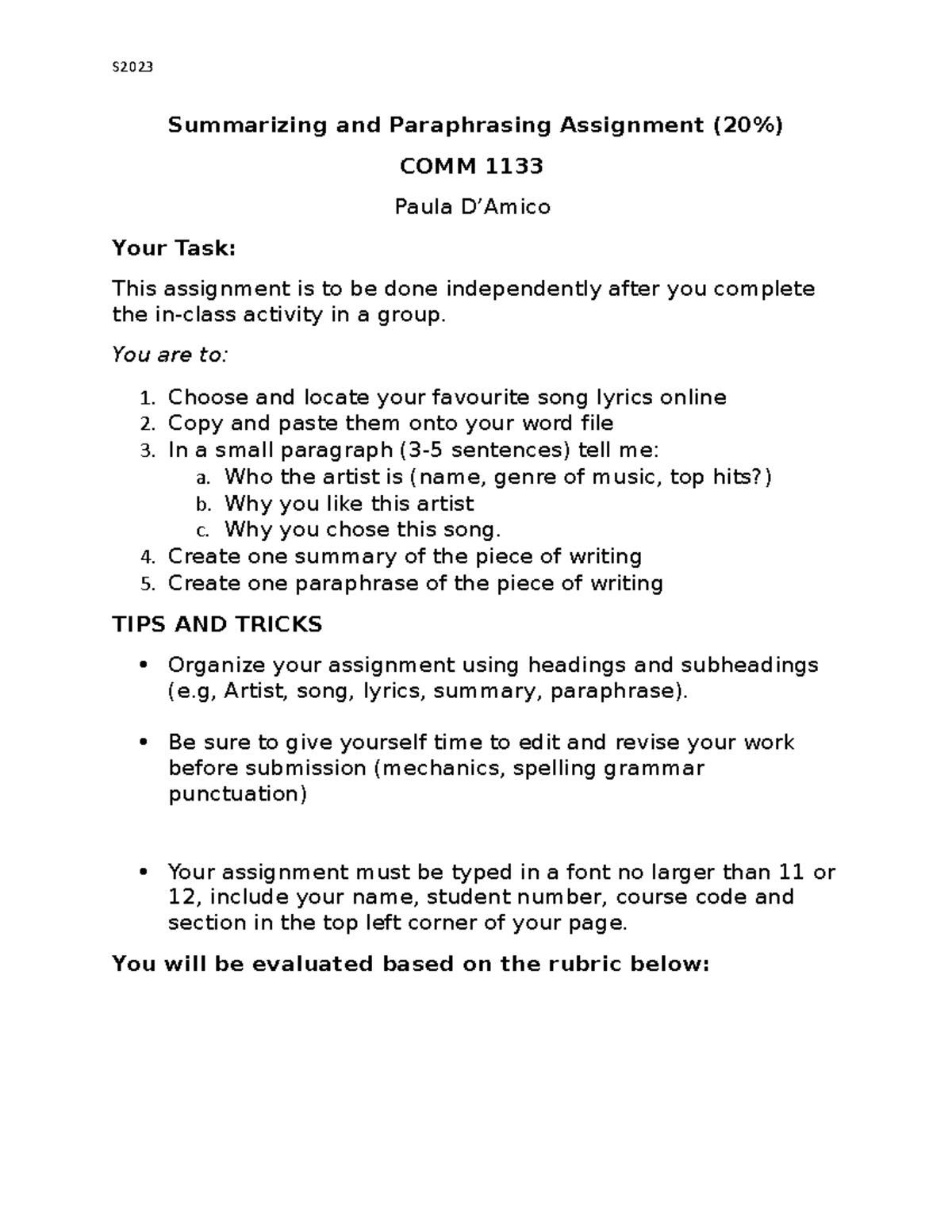 Summarize and Paraphrase assignment (20%) - Studocu