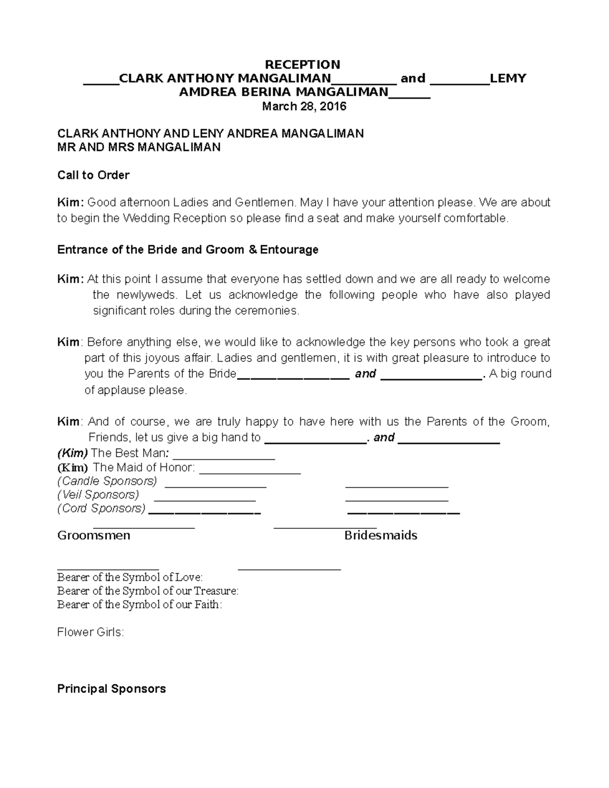 Script - Yhjzjzk - RECEPTION CLARK ANTHONY MANGALIMAN_____ and ...