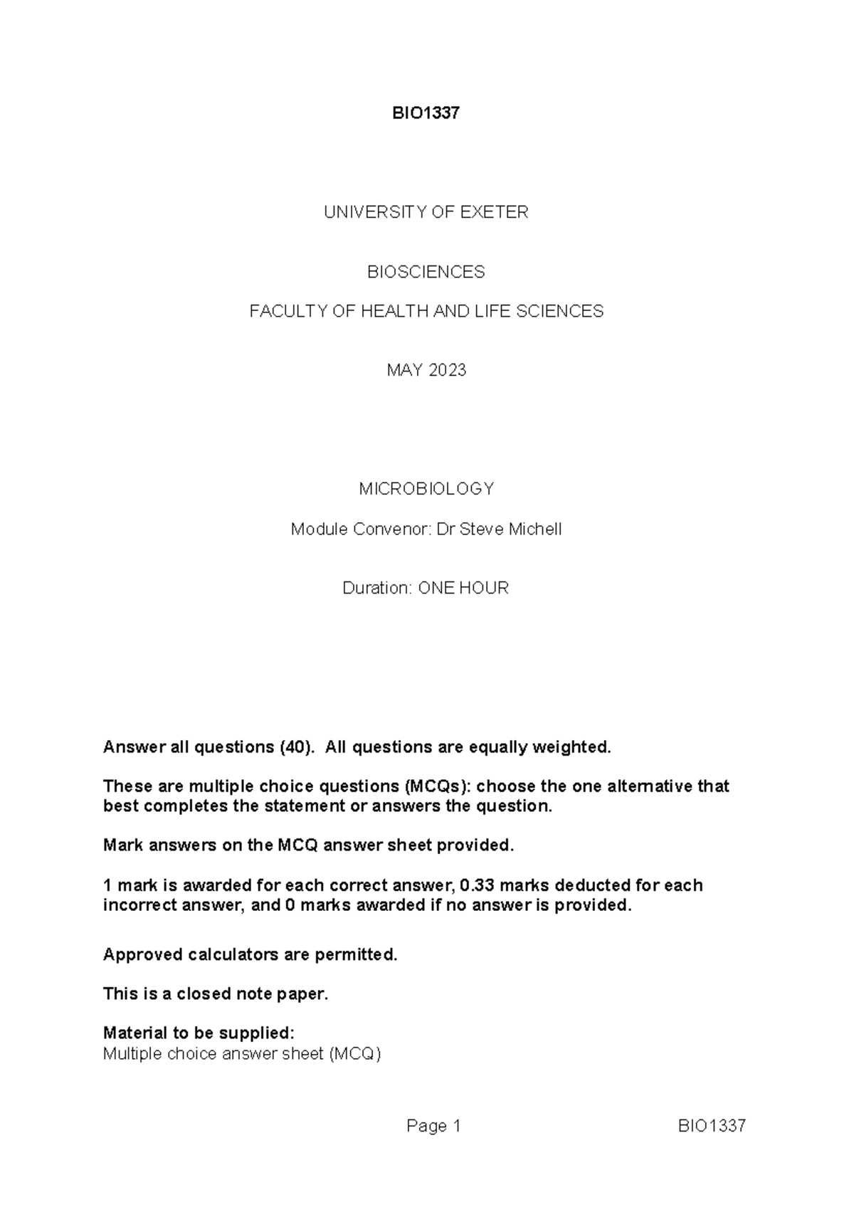 Microbio 23 - Page 1 BIO BIO UNIVERSITY OF EXETER BIOSCIENCES FACULTY ...