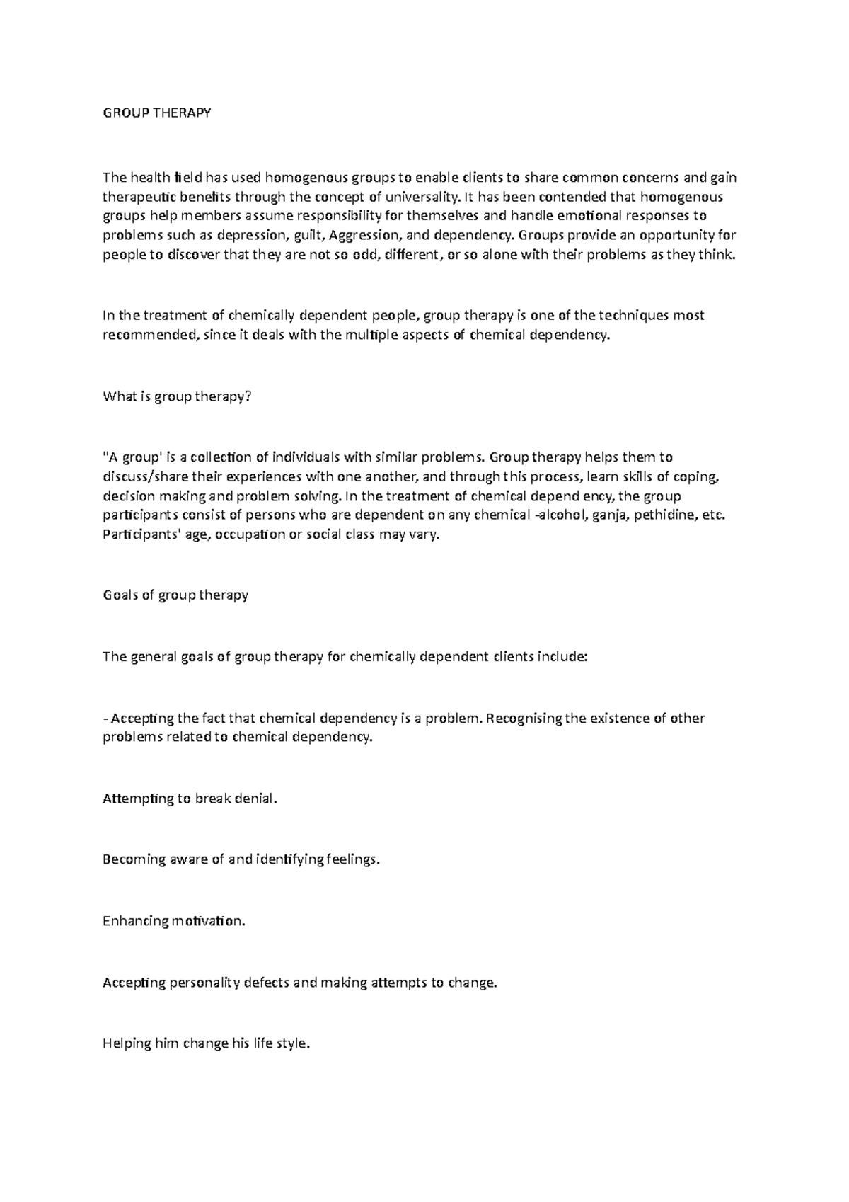 Group Therapy - Psychology and social work students useful - GROUP ...