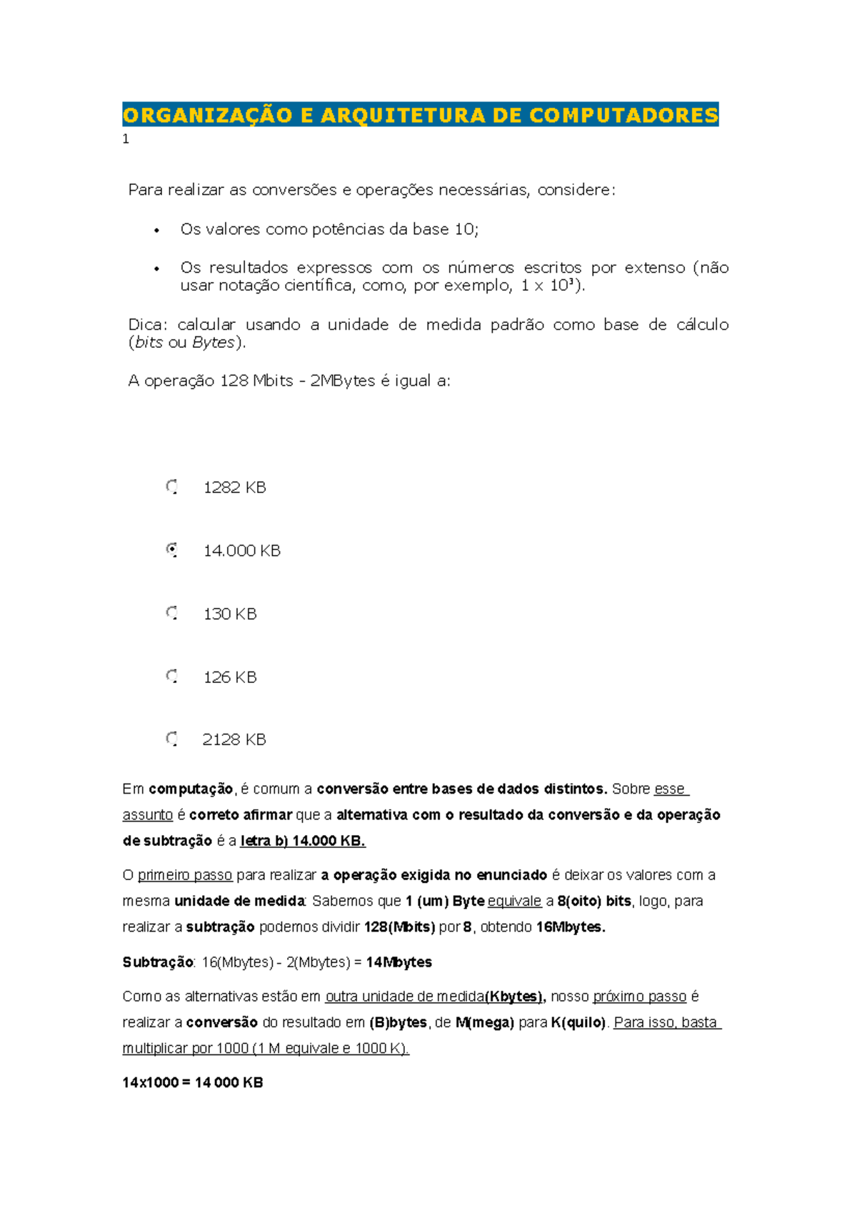 Teste Organiza o E Arquitetura DE Computadores ORGANIZA O E