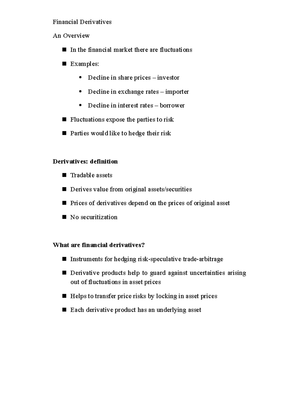 Financial Derivatives - Studocu
