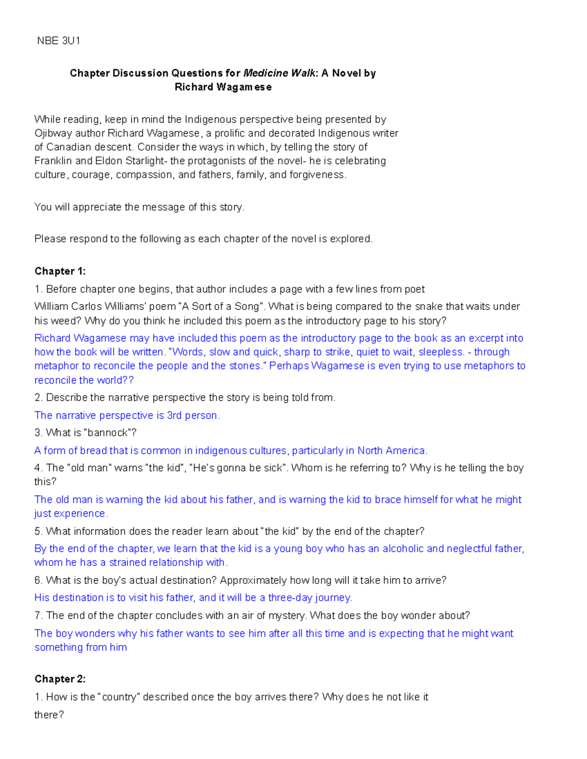 Chs 1 -7 Questions for Discussion - NBE 3U Chapter Discussion Questions ...