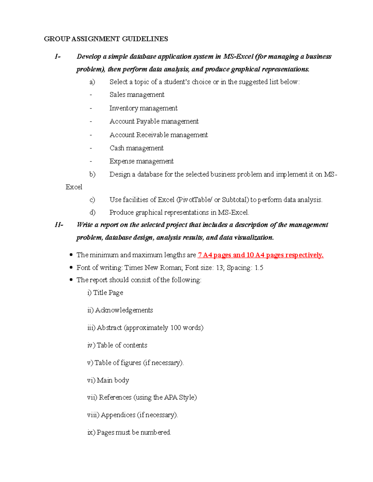 Grouo assignment guideline - GROUP ASSIGNMENT GUIDELINES I- Develop a ...