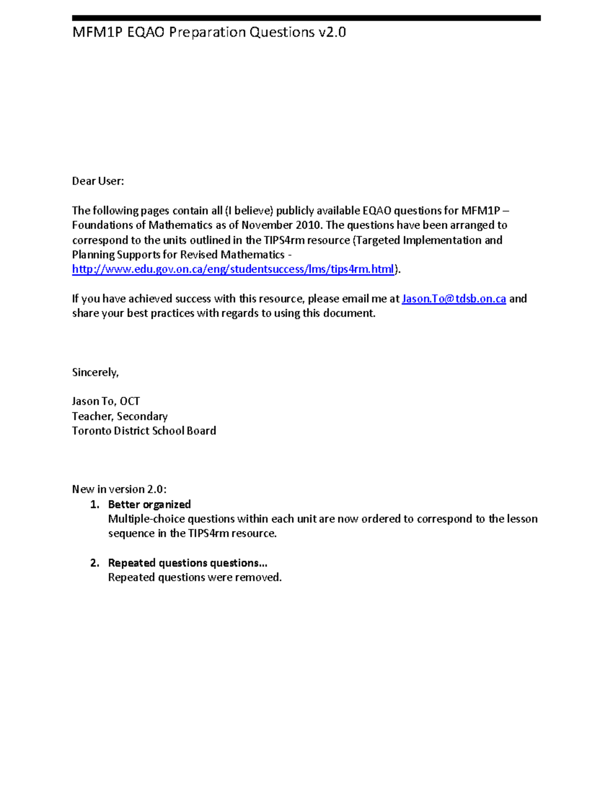 MFM1P Unit 8 Shell EQAO Prep v2 - MFM1P EQAO Preparation Questions v2 ...