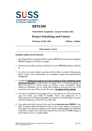 BPM305 JAN23 TMA01 - TMA - BPM Project Scheduling and Control Tutor ...