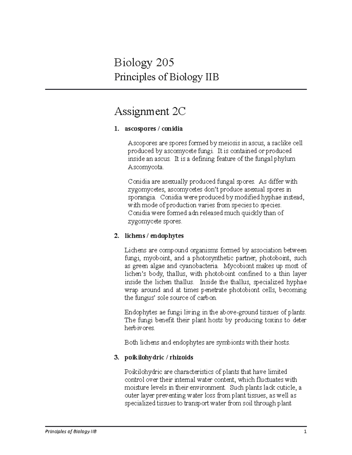 Docx (18) - Assignment 2c - Biology 205 Principles of Biology IIB ...