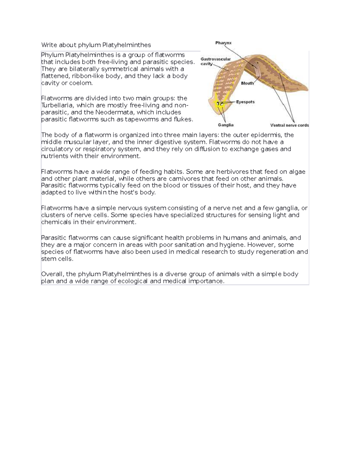 Platyhelminthes - They are bilaterally symmetrical animals with a ...