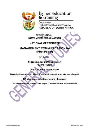 N1030 - Management Communication N4 P2 MEMO NOV 2019 - NATIONAL ...