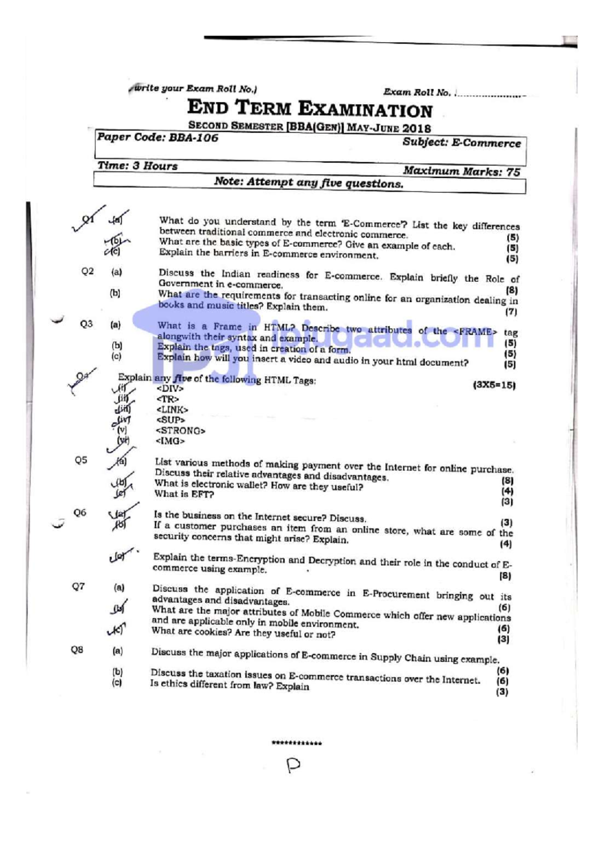 E.com 2018 - external Paper - write your Exam Roll No.) Exam Roll No ...