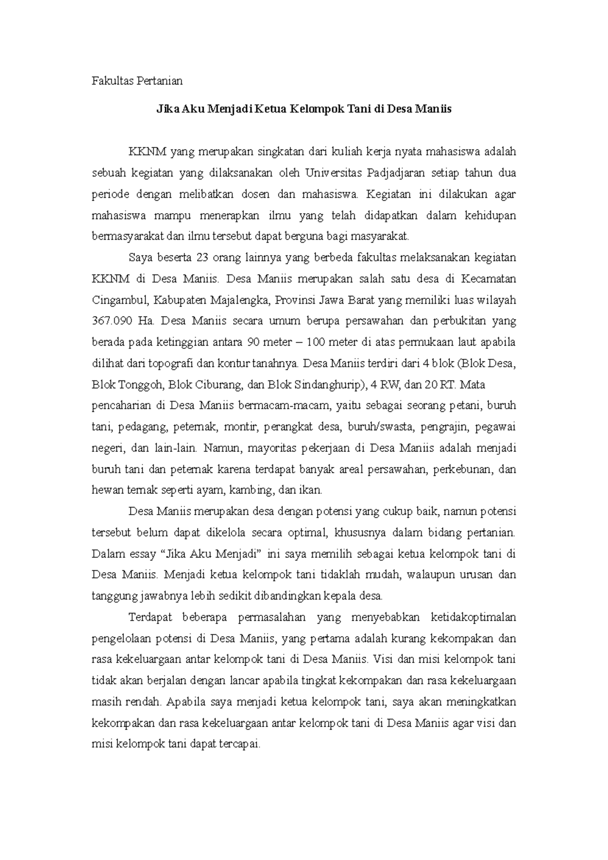 Essay Jika Aku Menjadi - Grade: A - Fakultas Pertanian Jika Aku Menjadi ...