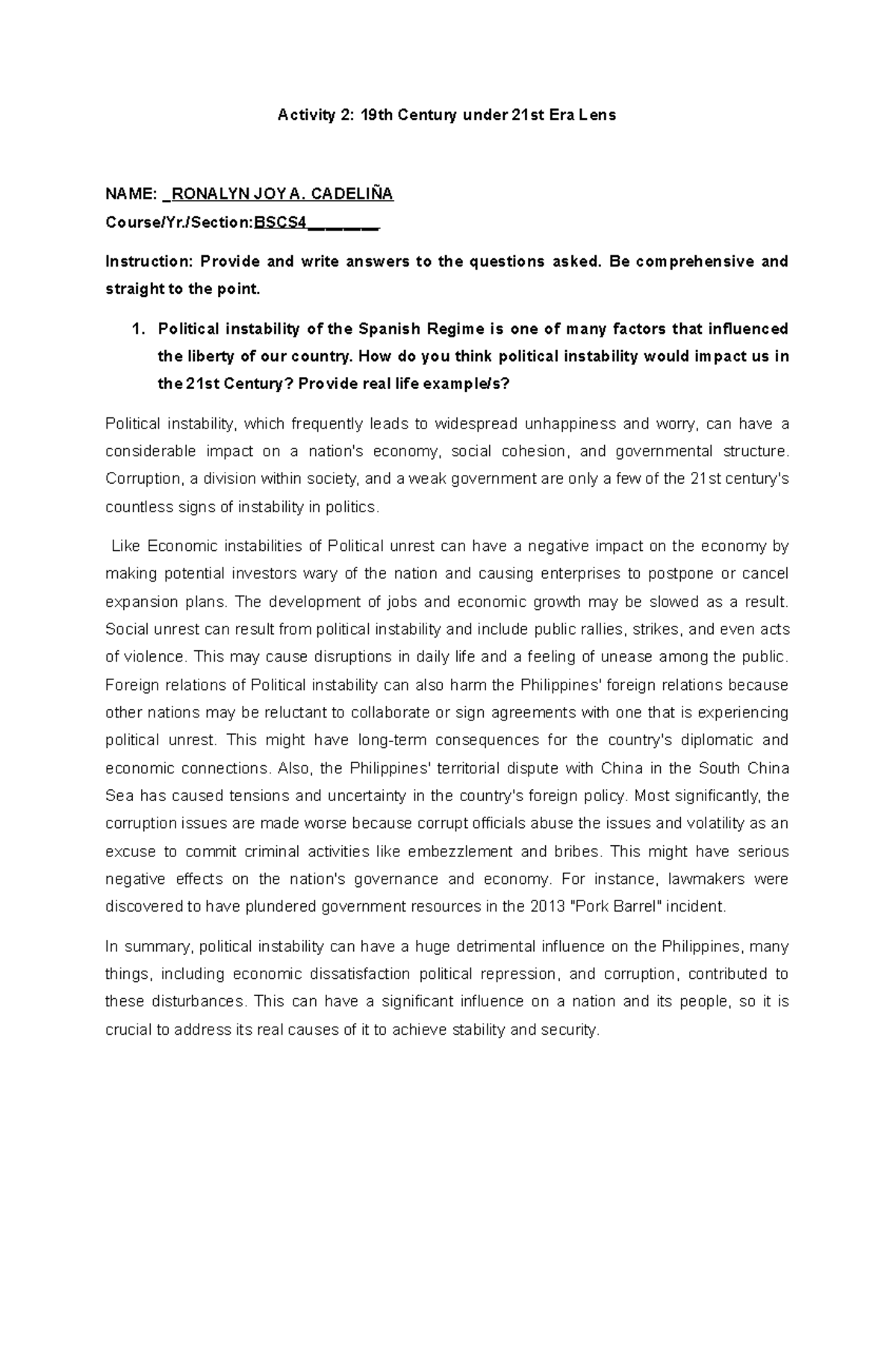 reviewer for lectures quiz and exam - Activity 2: 19th Century under ...