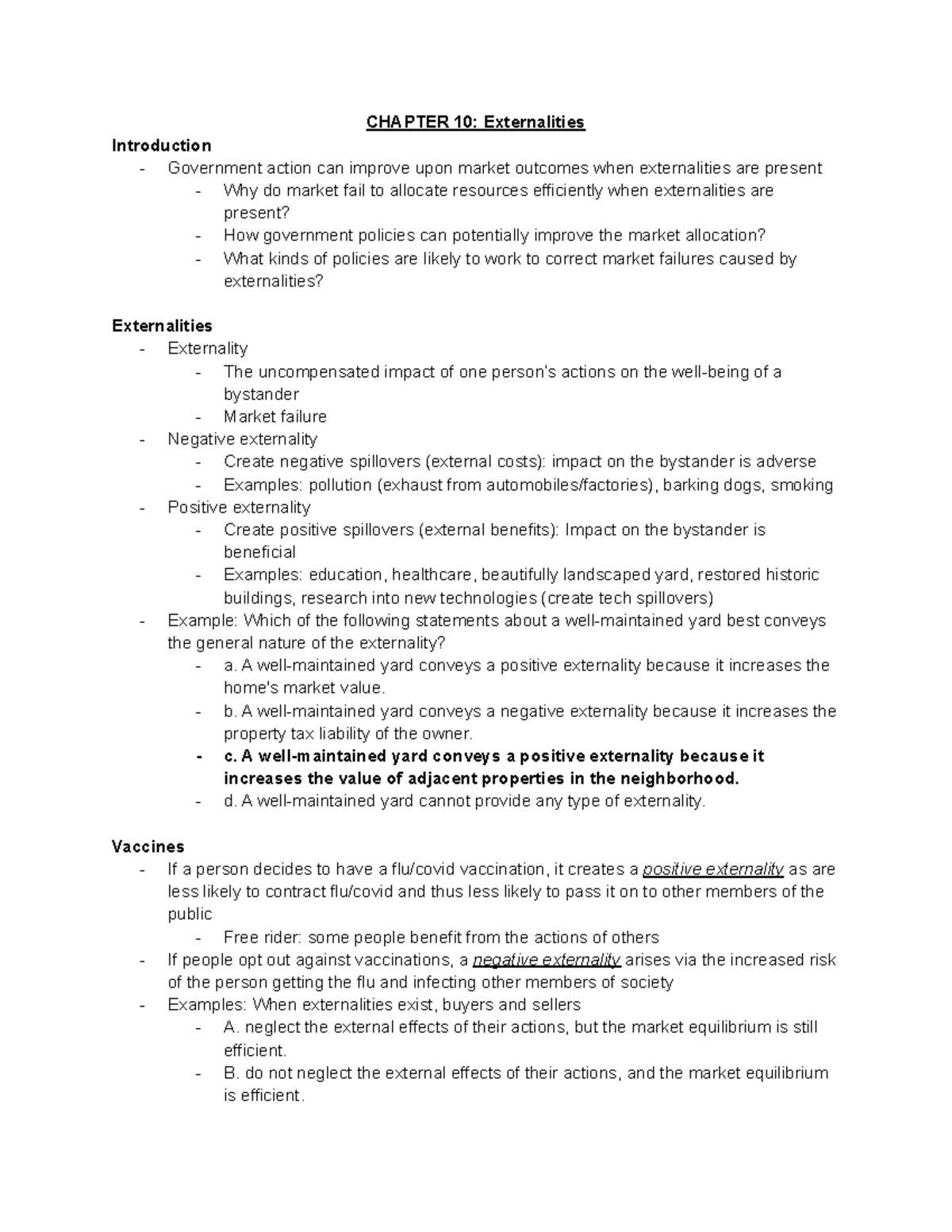 Chapter 10 Economics - CHAPTER 10: Externalities Introduction Government action can improve upon ...